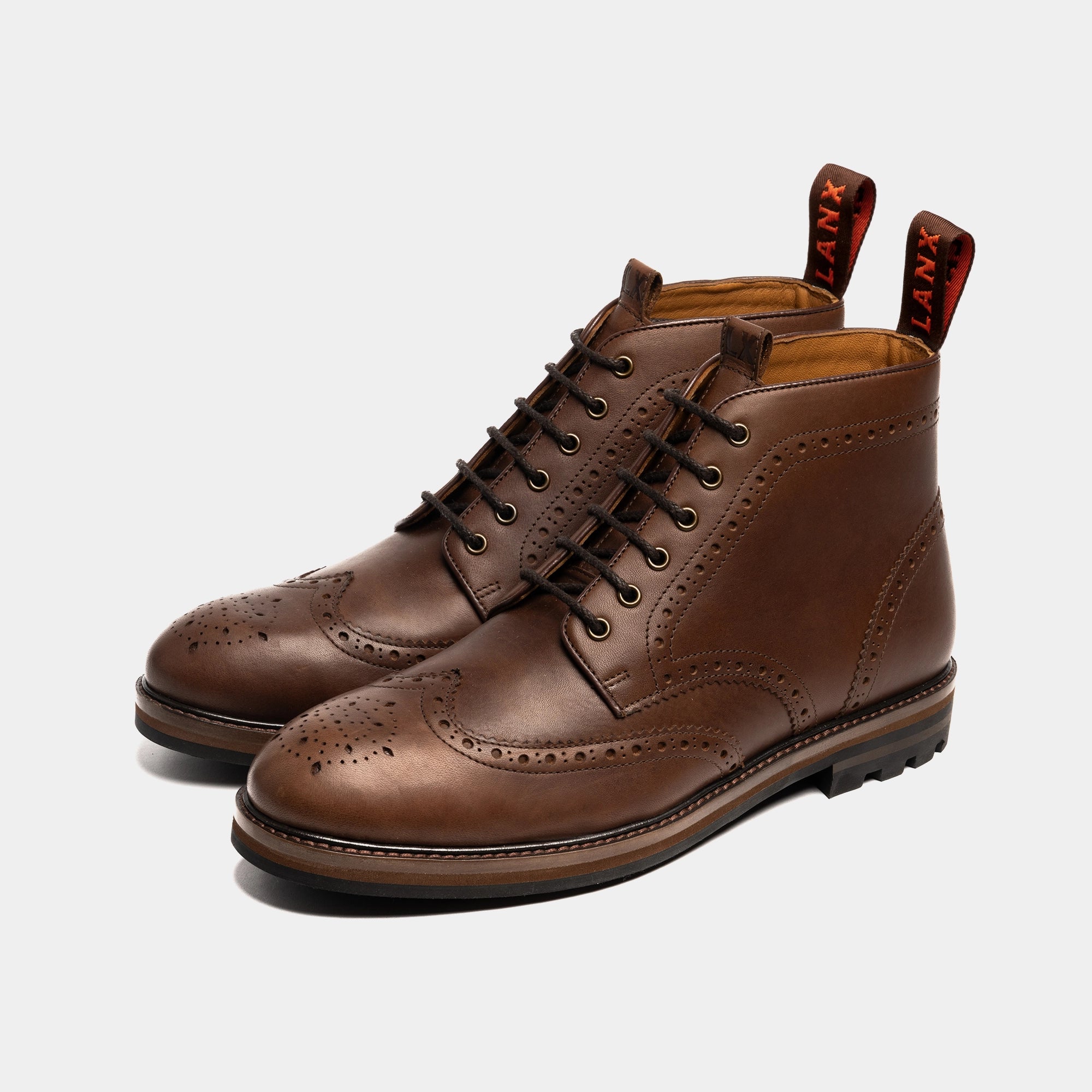 Men's - Brown - Tan - Leather - Derby Brogue Boots – LANX
